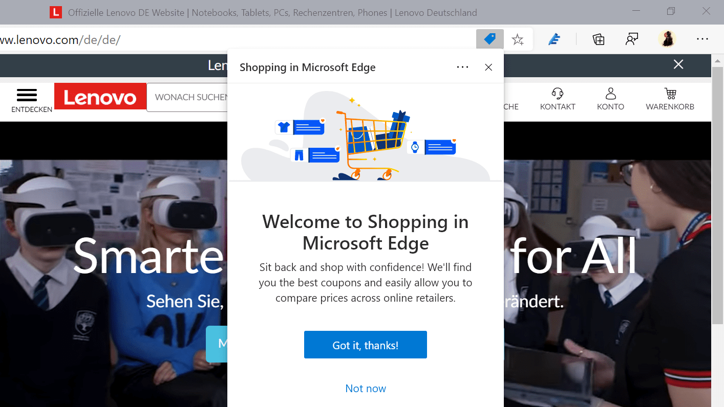 如何在 Microsoft Edge 中启用或禁用购物功能 - Wwtyrd.com
