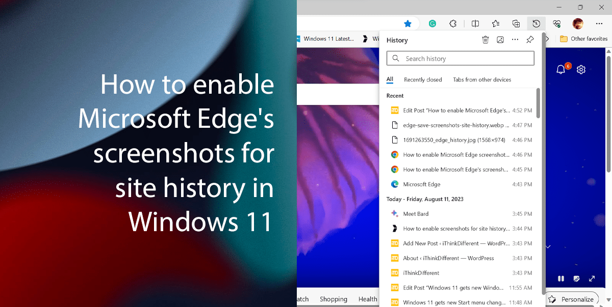 如何在Windows 11中啟用Microsoft Edge的網站歷史記錄屏幕截圖 - Wwtyrd.com
